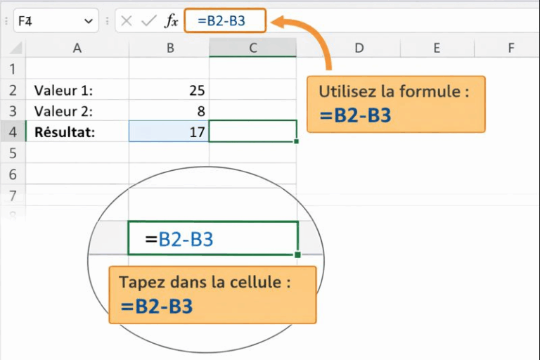 Comment faire une soustraction sur Excel